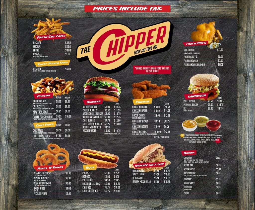 The Chipper Menu Fries and Entrees